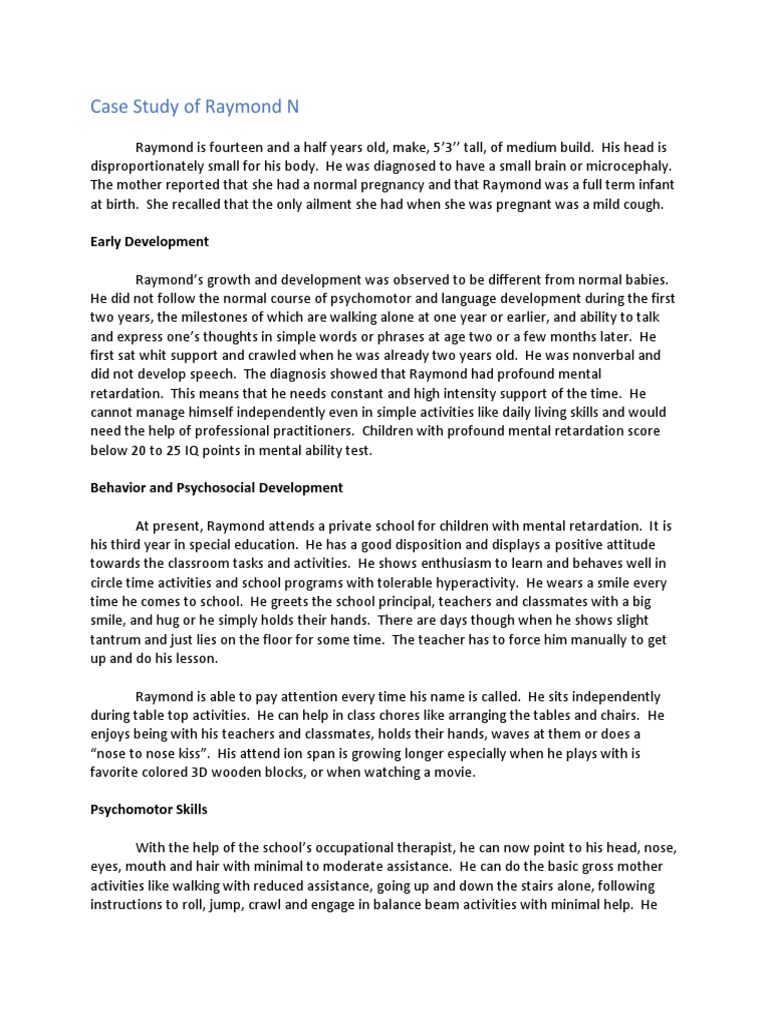 Case Study of Raymond N | PDF | Intellectual Disability | Nonverbal ...