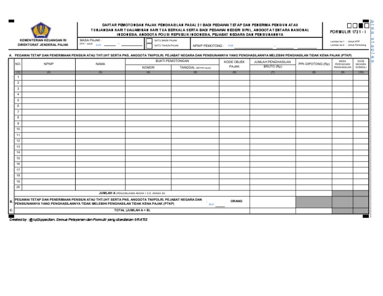 Formulir 1721 - I: (MM - Yyyy) Lembar Ke-1: Untuk KPP Lembar Ke-2 ...
