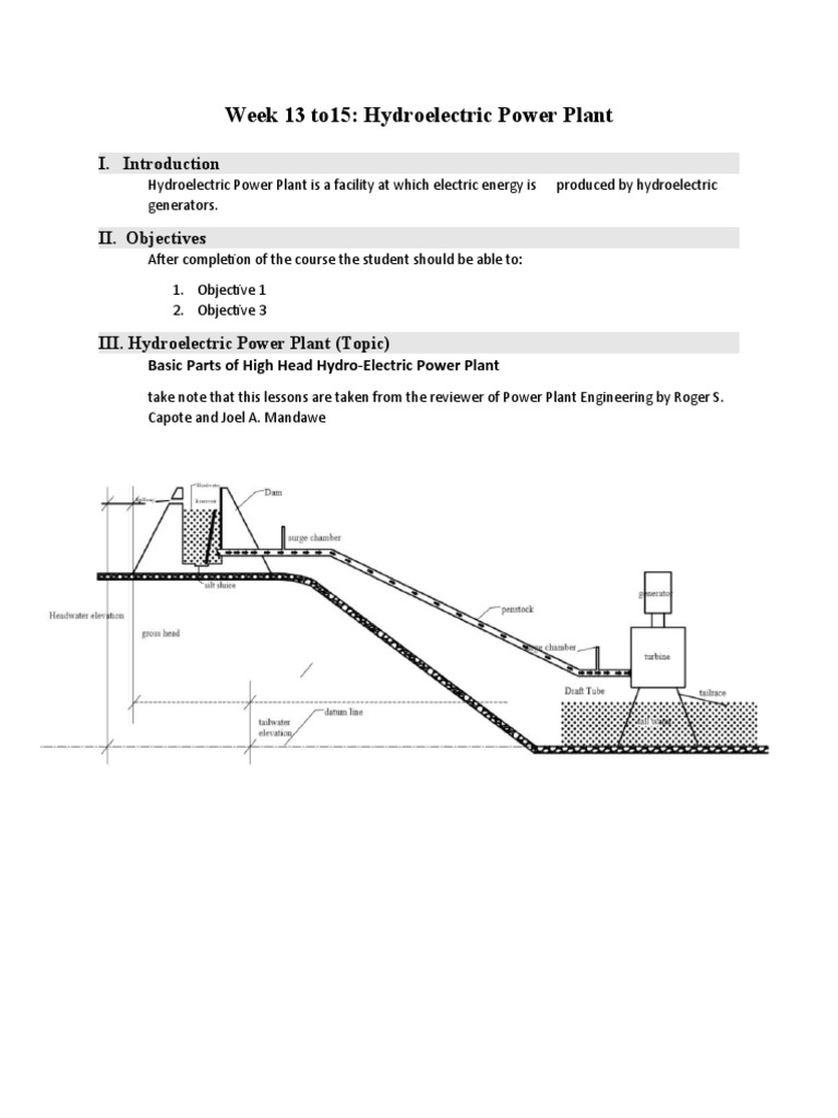 Week 13 To 15 Hydroelectric Power Plant | PDF | Turbine | Power Station