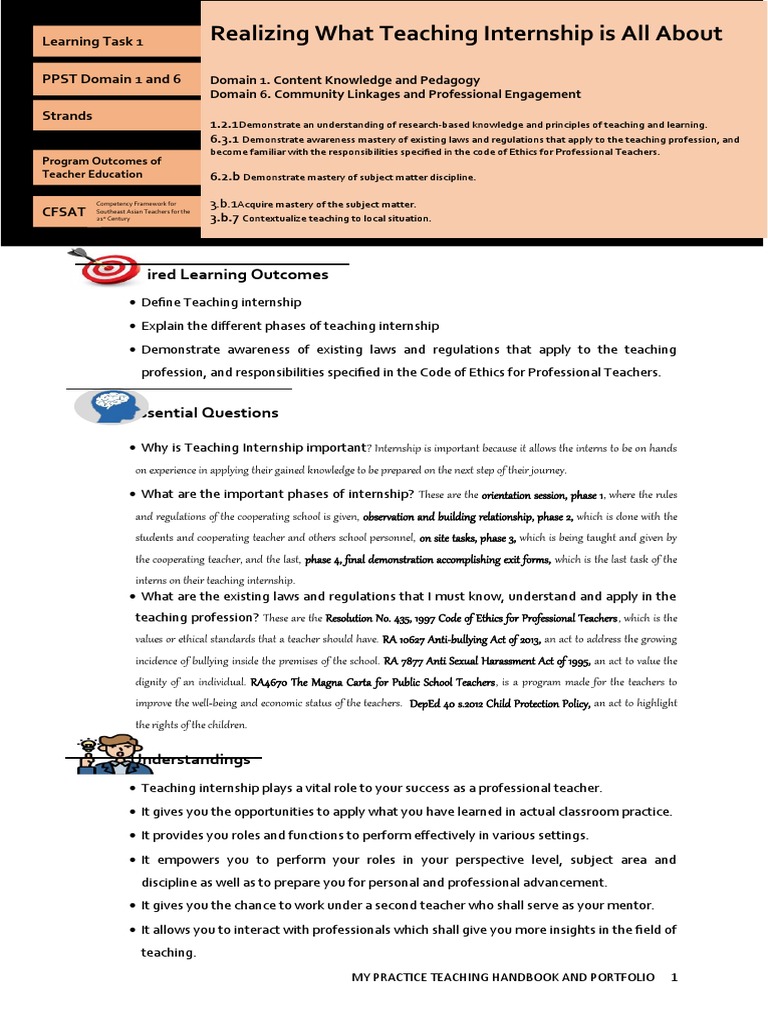 Teaching Internship Learning Task 1 | PDF | Bullying | Teachers