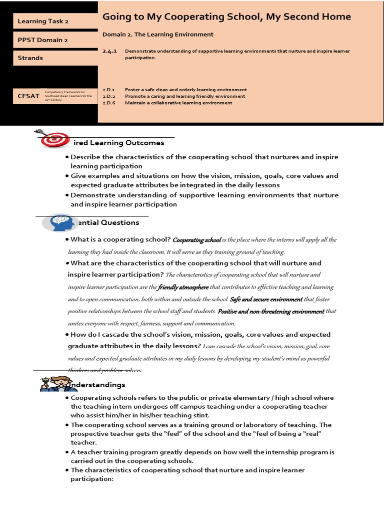 Teaching Internship Learning Task 2 | PDF | Teachers | Schools