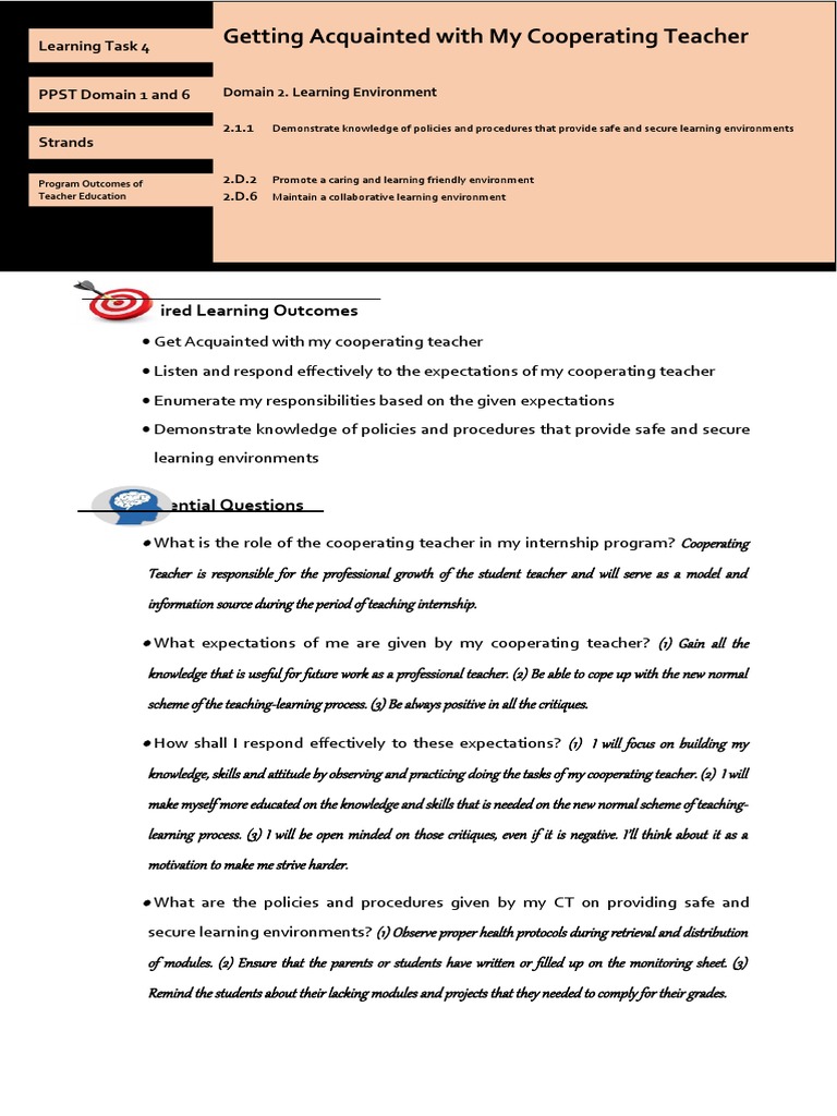 Teaching Intership Learning Task 4 | PDF | Teachers | Mentorship