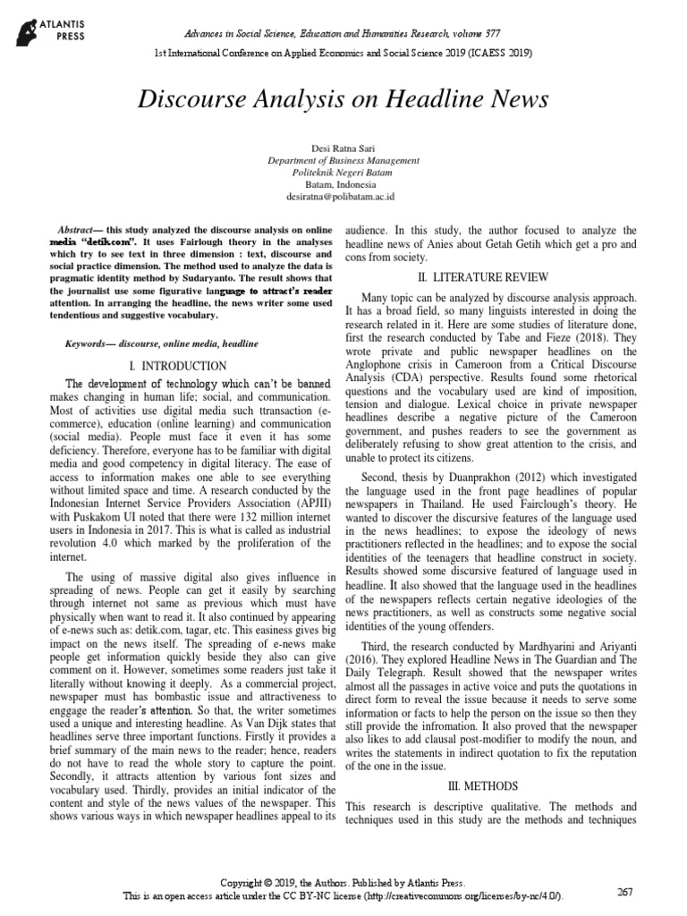 Discourse Analysis On Headline News | Download Free PDF | News | Mass Media