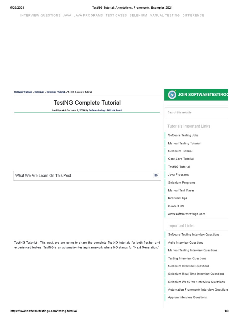 Testng Tutorial Annotations Framework Examples 2021 Pdf Selenium Software Software