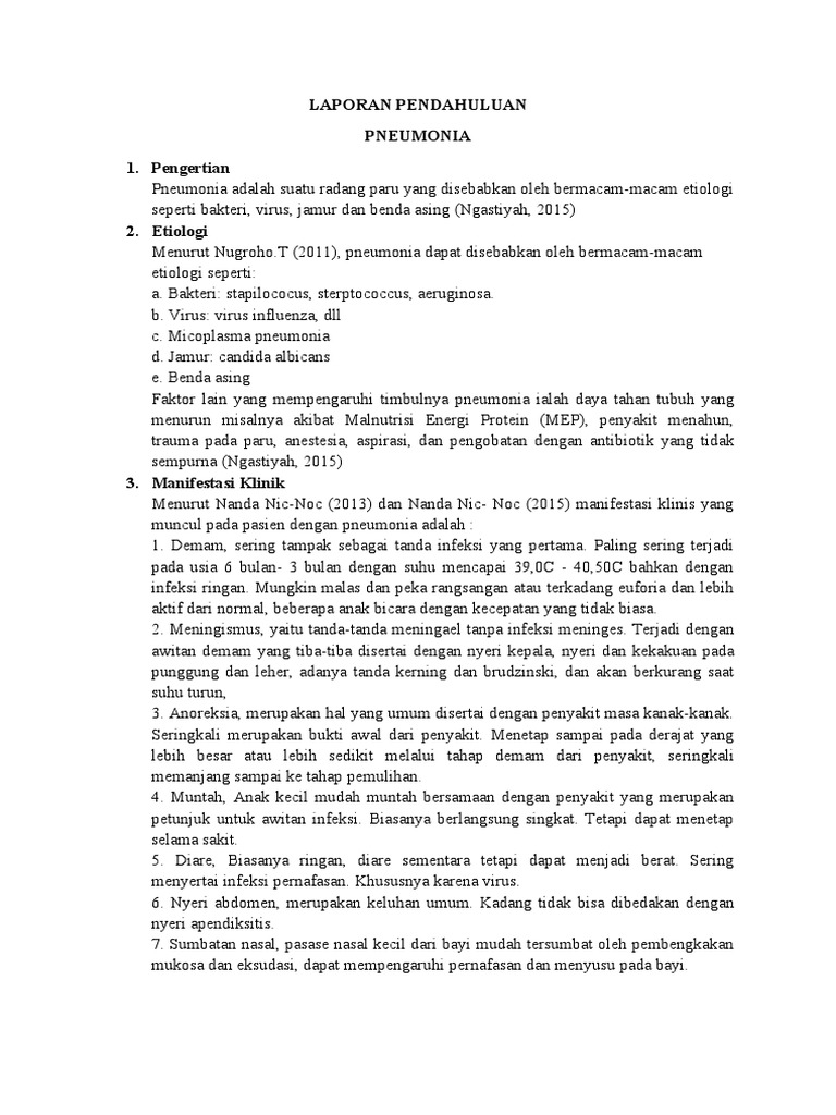 Laporan Pendahuluan Pneumonia | PDF