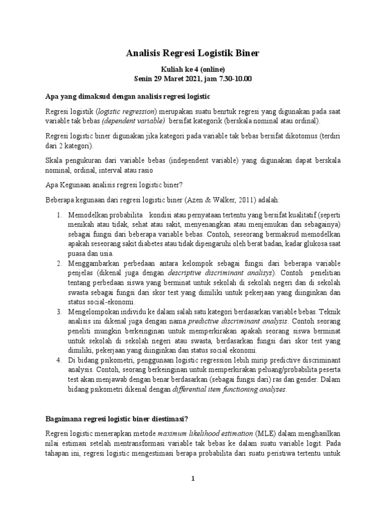 05.analisis Regresi Logistik | PDF