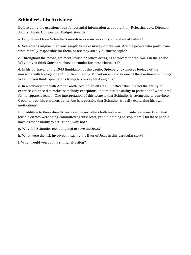 Schindler's List | PDF