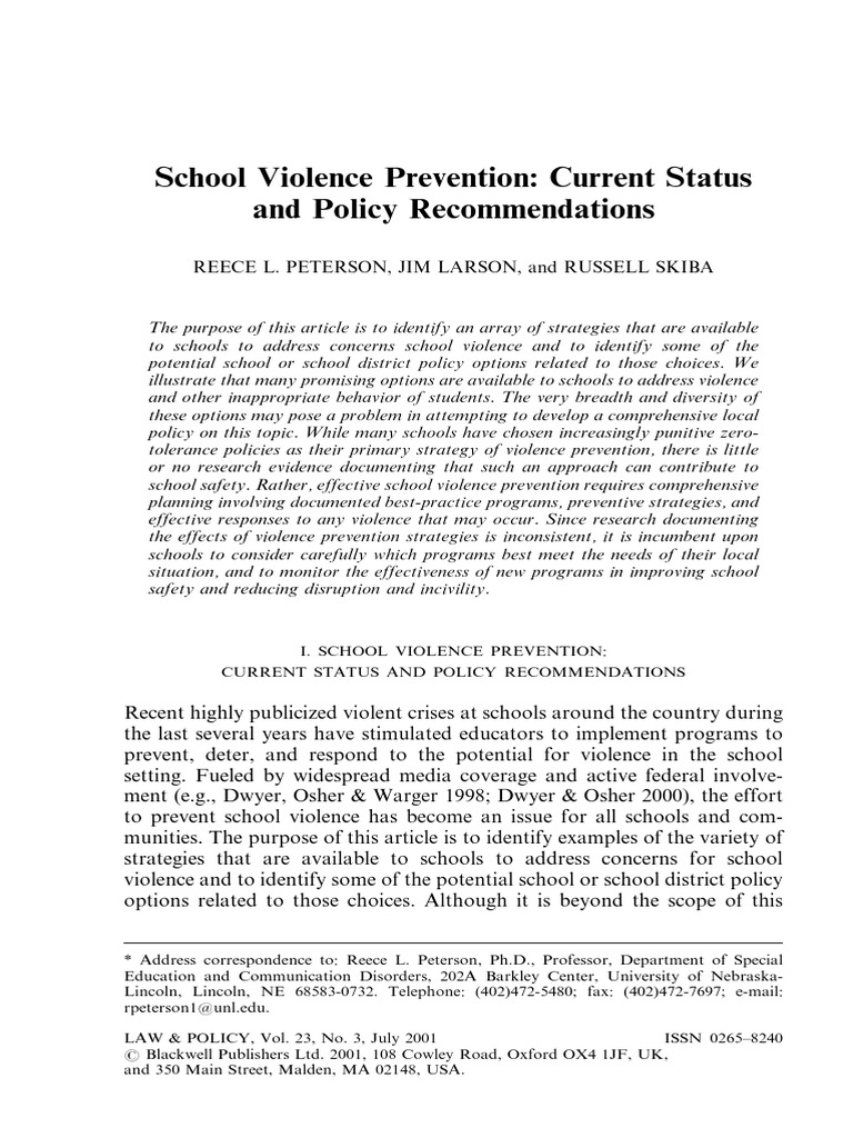 School Violence Prevention Current Status and Policy Recommendations ...