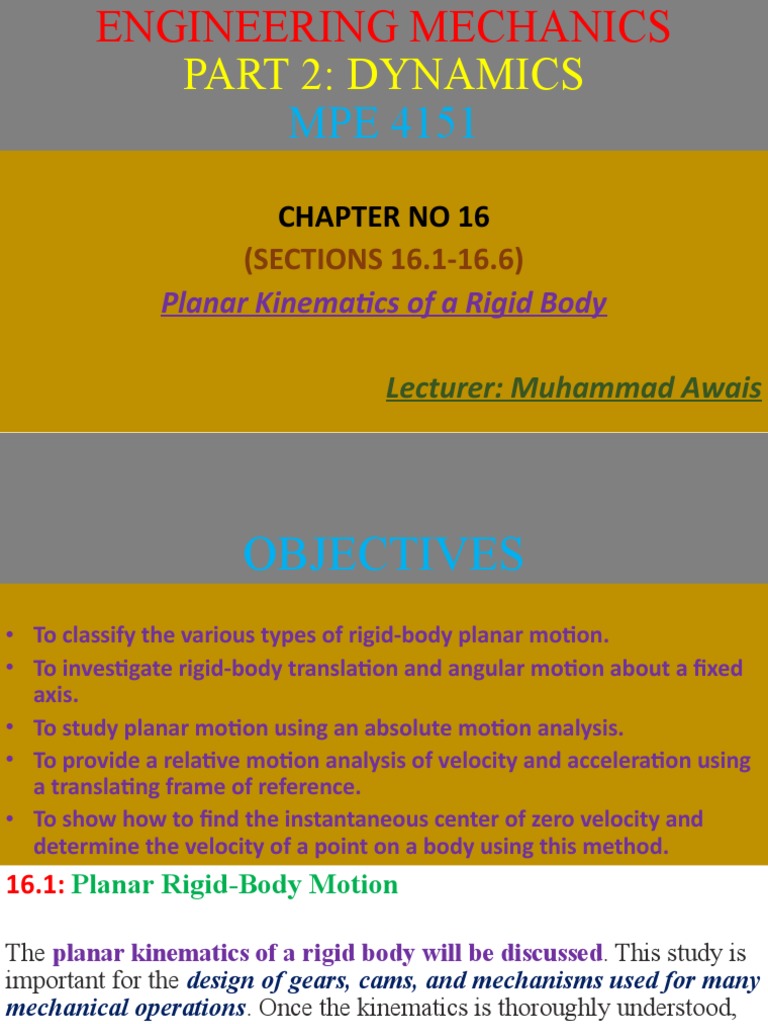 Part 2: Dynamics: Chapter No 16 | PDF | Rotation Around A Fixed Axis | Kinematics