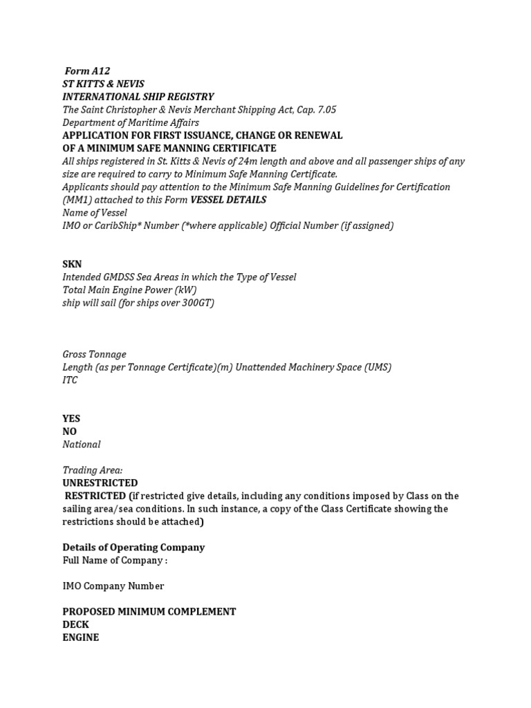 Form A12 ST Kitts & Nevis International Ship Registry | PDF | Sea ...
