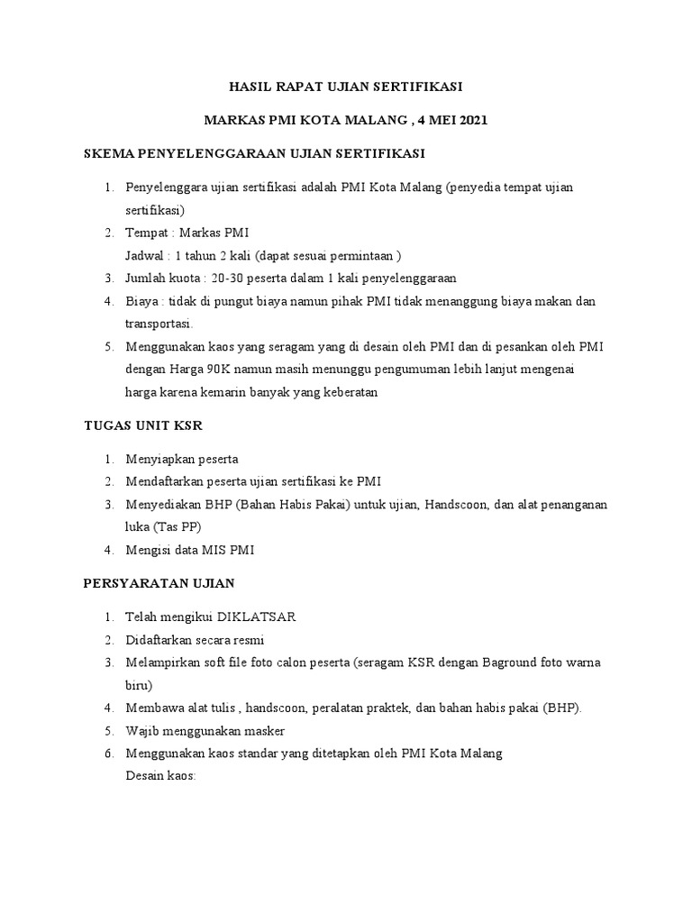 Prosedur Ujian Sertifikasi PMI Malang | PDF