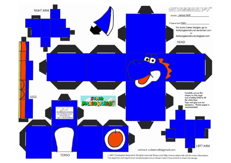 Blue Yoshi From Super Marioworld Paper Toy Paper Craft | PDF