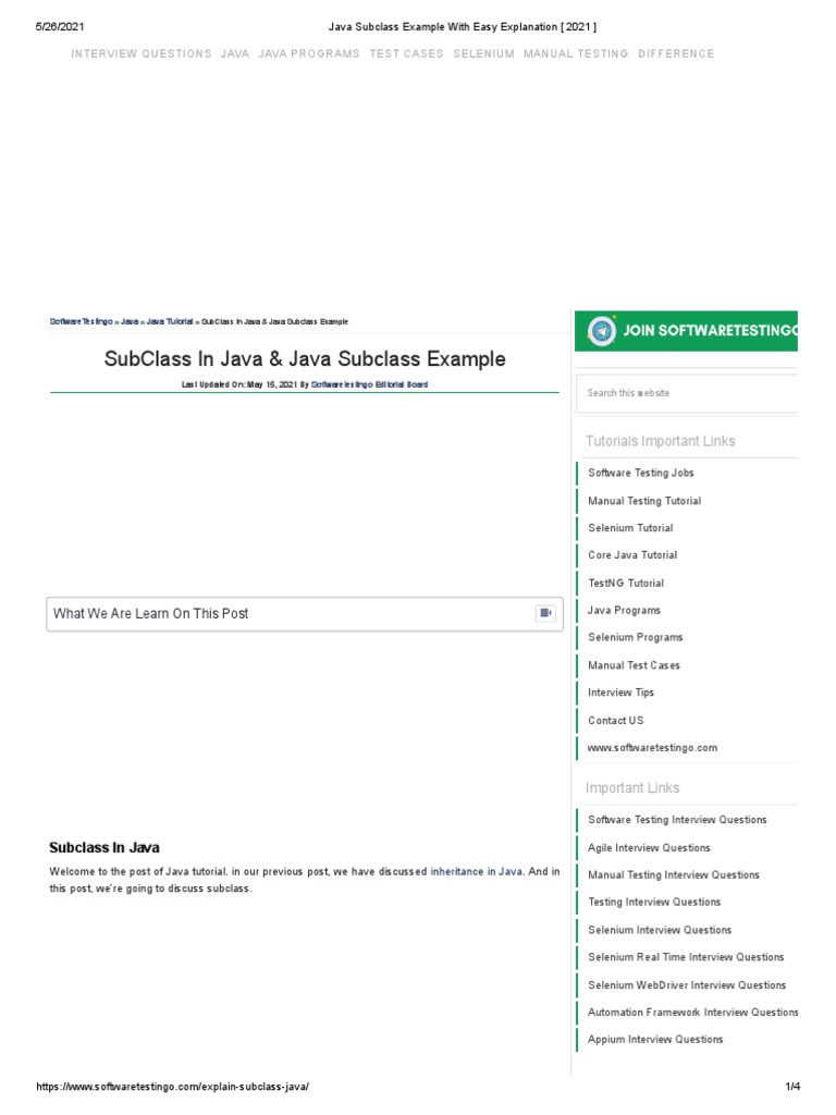 Java Subclass Example With Easy Explanation 2021 Pdf Inheritance Object Oriented