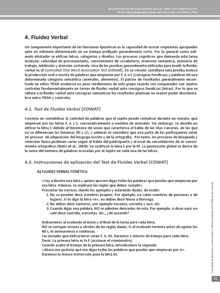 Test Fluidez verbal-COWAT | PDF | Memoria | Desorden hiperactivo y ...