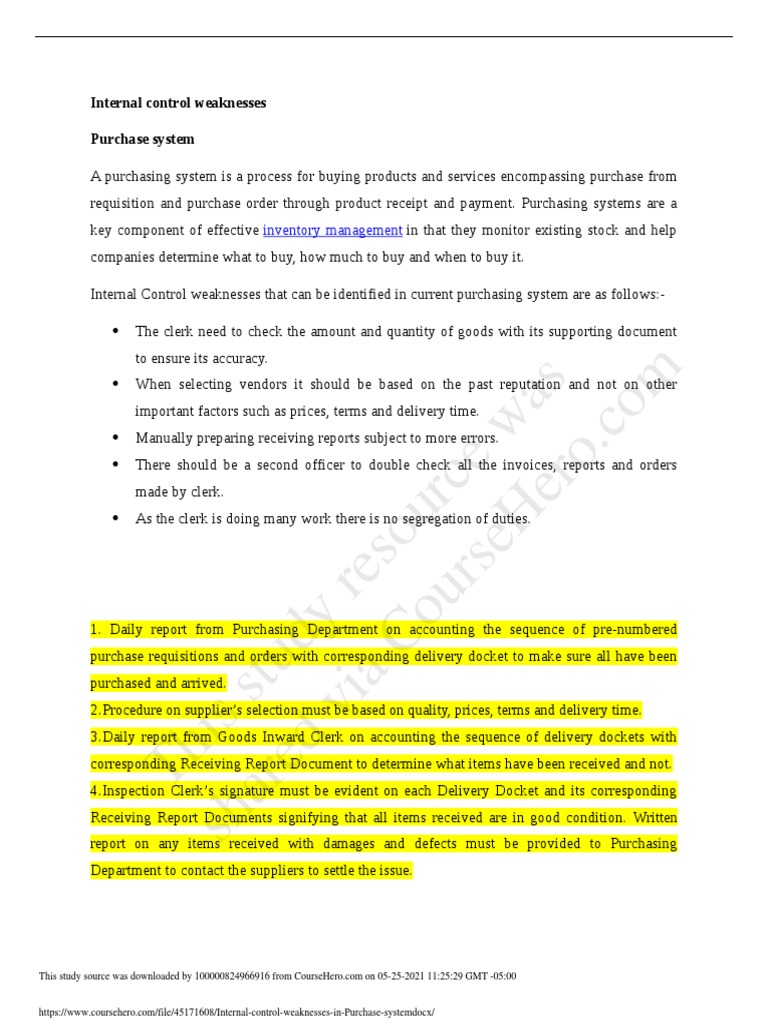 Internal Control Weaknesses | PDF | Payroll | Cheque