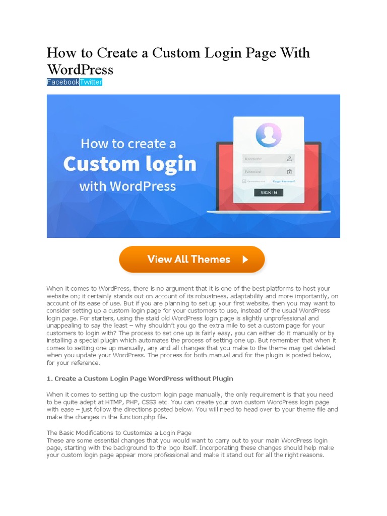 How To Create A Custom Login Page With WordPress | PDF | Word Press ...