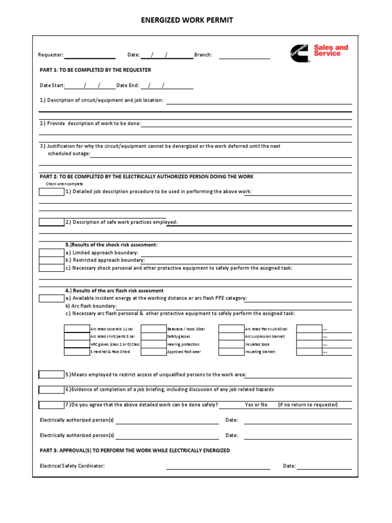 Energized Work Permit | PDF | Personal Protective Equipment | Workplace