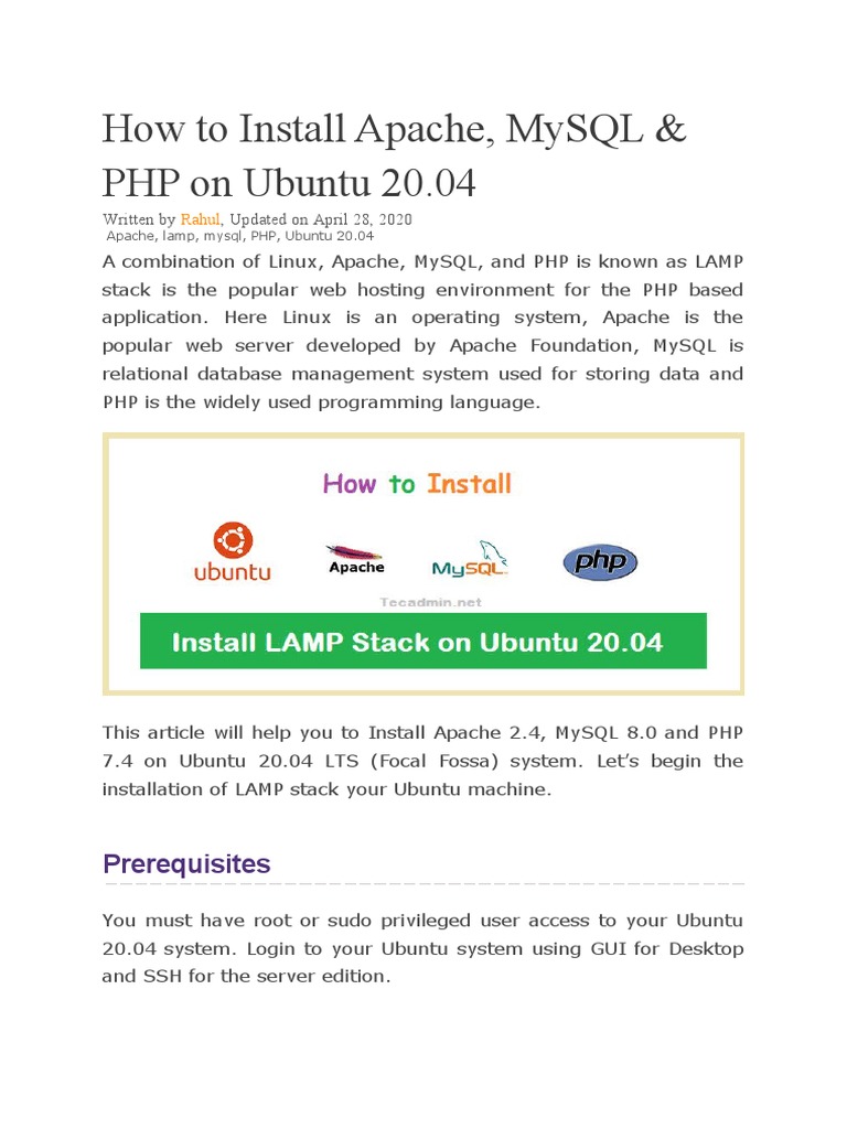 How To Install Apache, MySQL & PHP On Ubuntu | Download Free PDF | Php ...