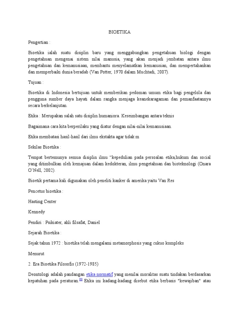 Definisi dan Tujuan Bioetika | PDF | Ilmu Sosial | Sains & Matematika