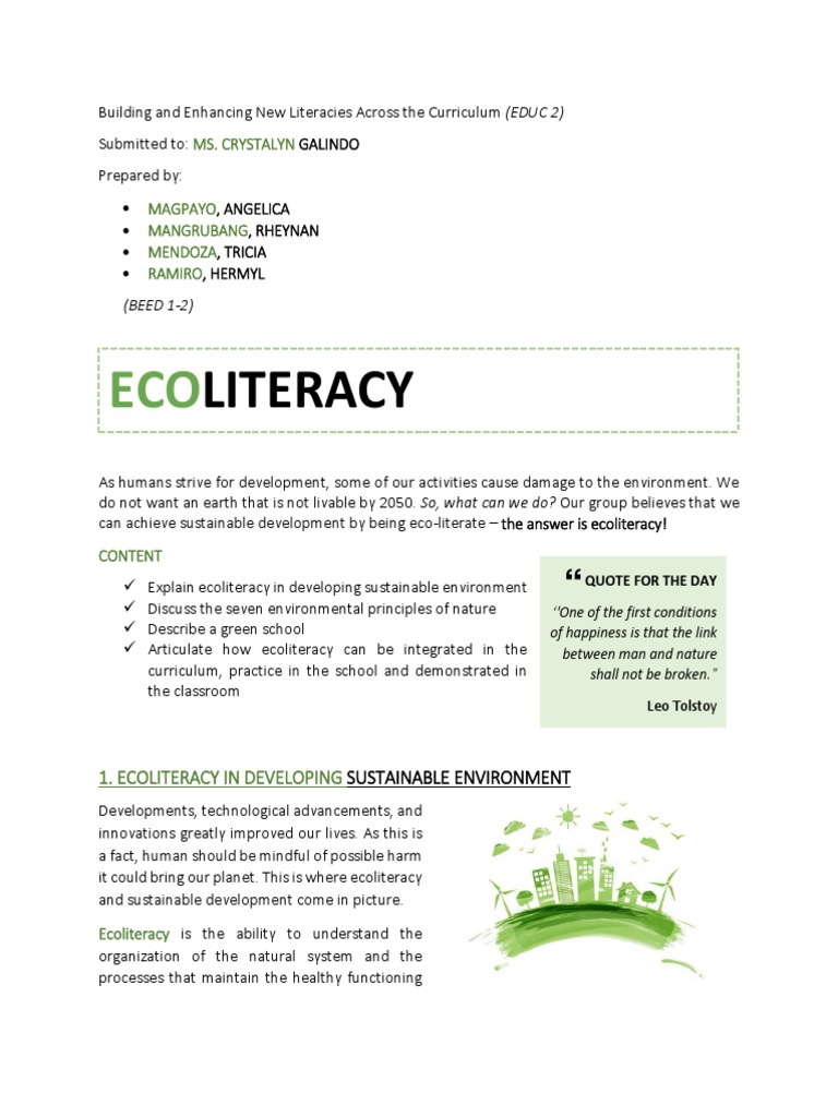 Group 2 Eco Literacy Handout PDF | PDF | Ecosystem | Sustainability