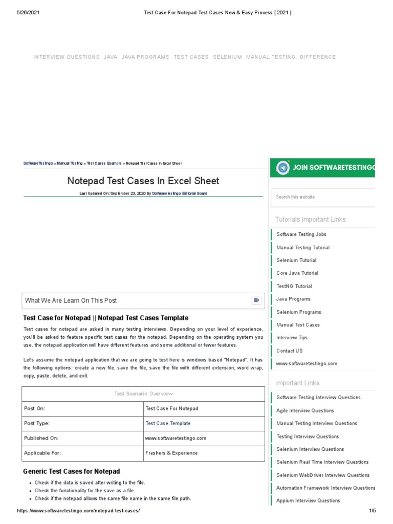 Test Case For Notepad Test Cases New & Easy Process (2021) | PDF ...