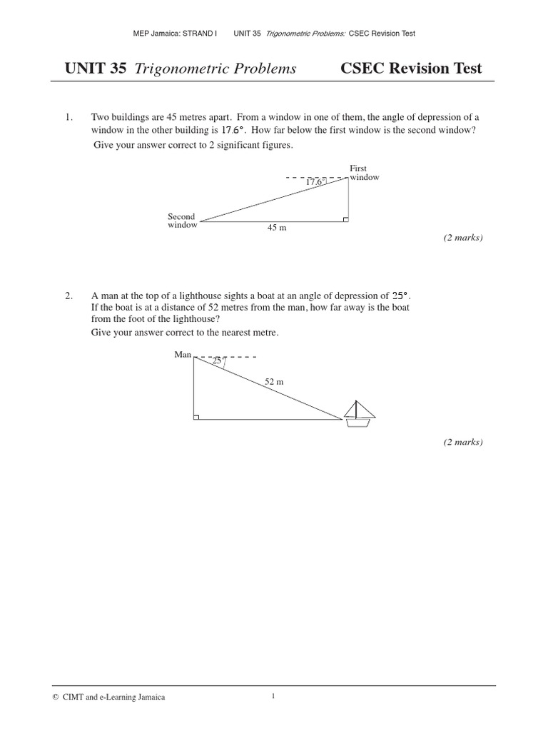UNIT 35 Trigonometric Problems CSEC Revision Test: 17.6 First Window ...