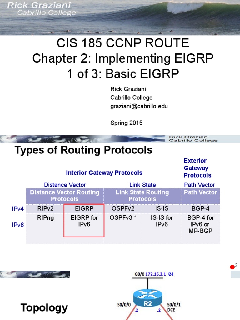 Cis 185 CCNP Route Chapter 2: Implementing EIGRP 1 of 3: Basic EIGRP | PDF | Routing | Ip Address
