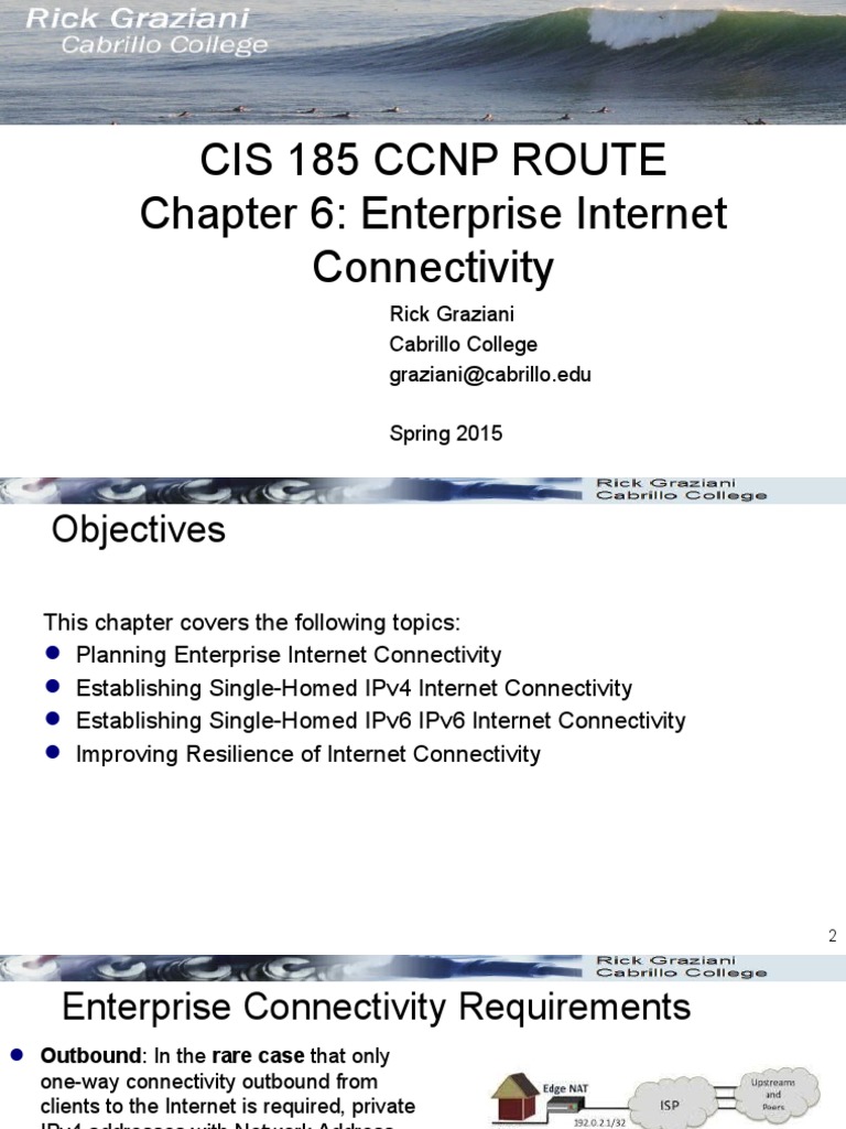 Cis185 ROUTE 6 EnterpriseInternetConnectivity | PDF | I Pv6 | Ip Address