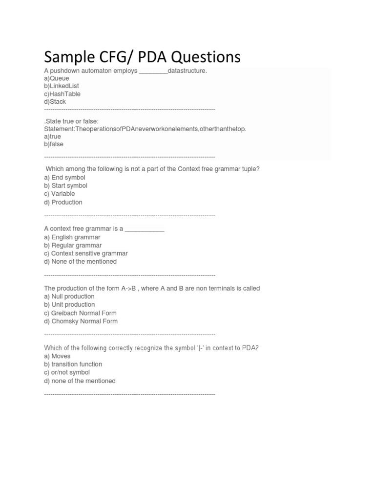 Sample PDA Questions | PDF | Metalogic | Syntax