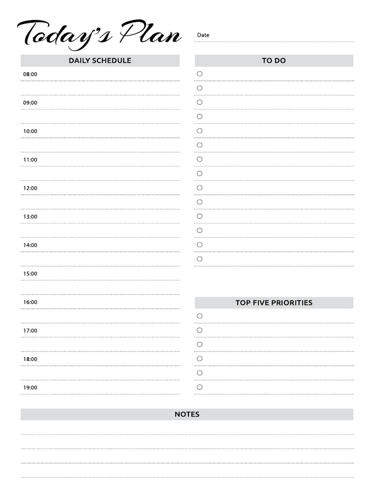 Daily Planner With Hourly Schedule Todo List Military Time Format | PDF