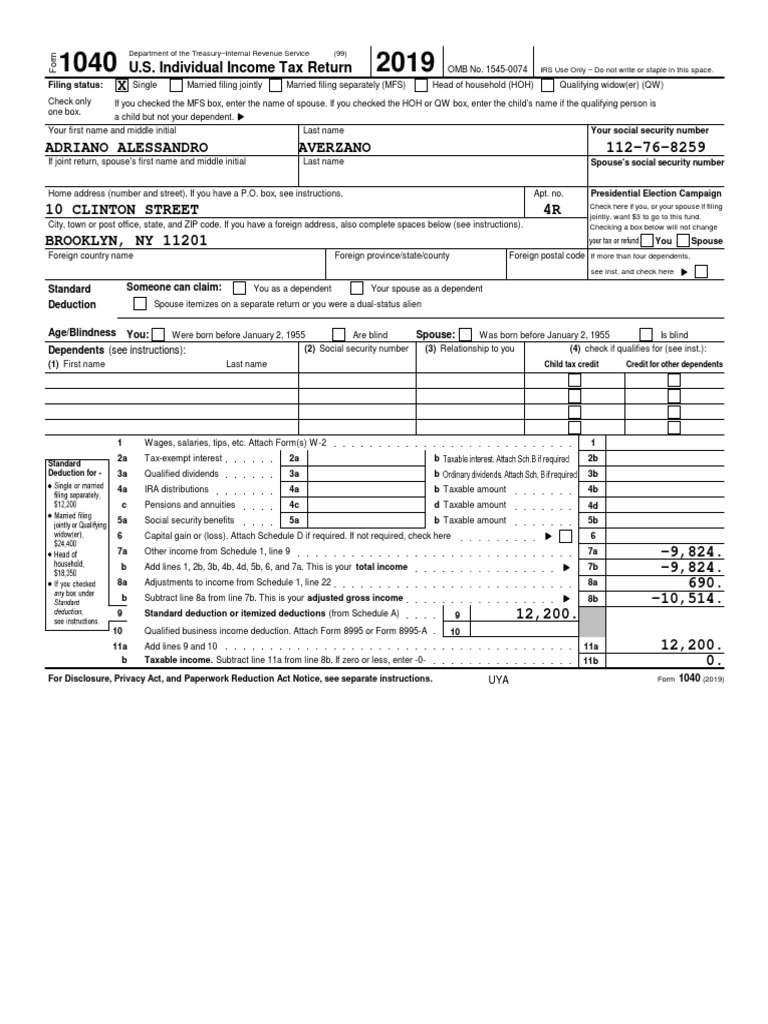2019 U.S. Individual Income Tax Return | PDF | Irs Tax Forms | Social ...