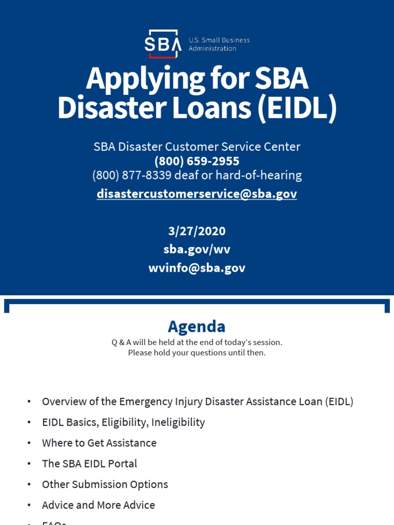 Applying For SBA Disaster Loans (EIDL) : SBA Disaster Customer Service ...
