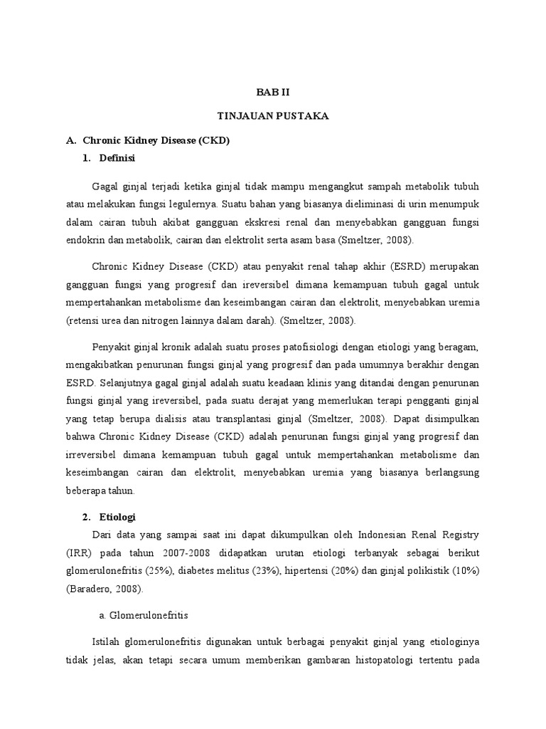 Bab Ii Tinjauan Pustaka A. Chronic Kidney Disease (CKD) 1. Definisi | PDF