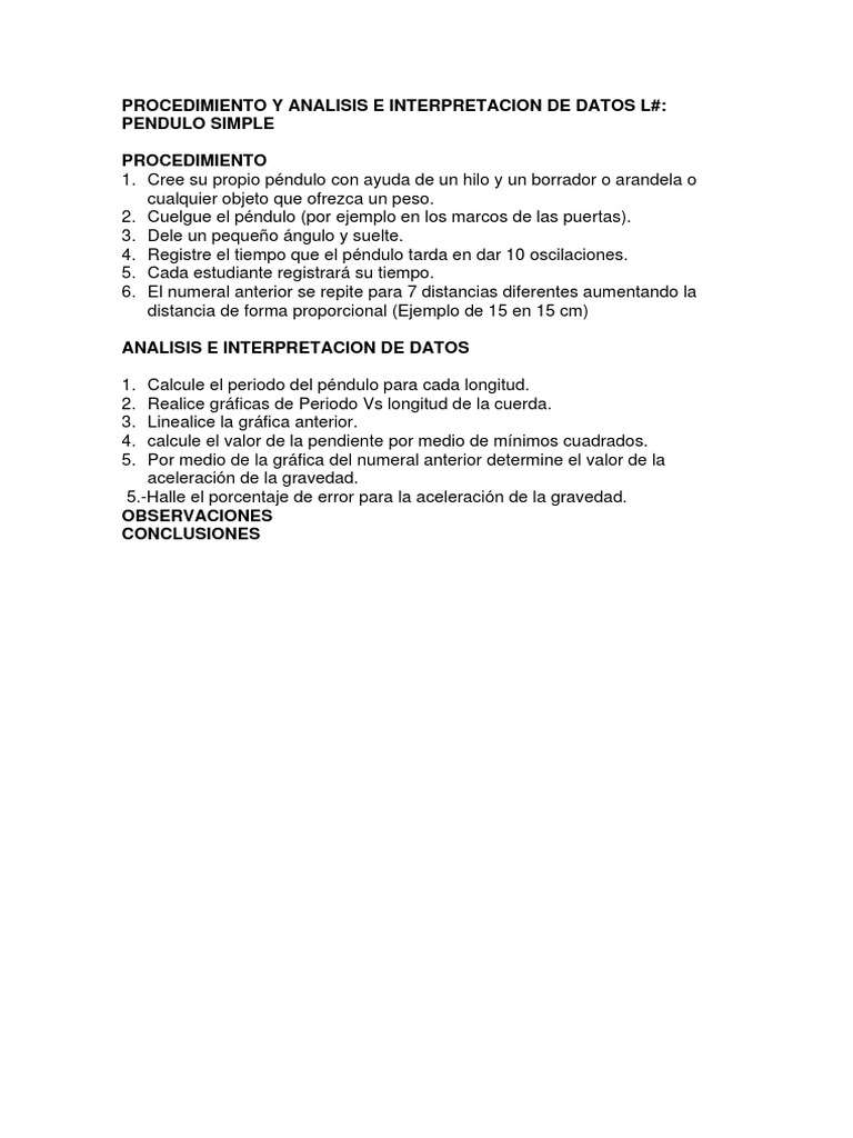 Analisis Datos Péndulo Simple | PDF