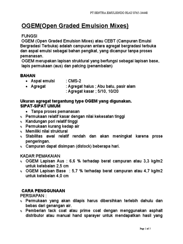 OGEM (Open Graded Emulsion Mixes): Fungsi, Bahan, Sifat, dan Cara ...
