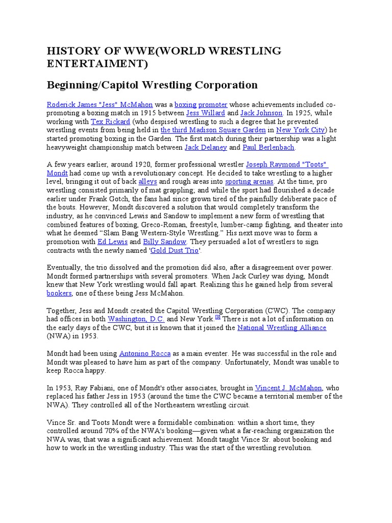 History of Wwe | PDF | Wwe | Stone Cold Steve Austin