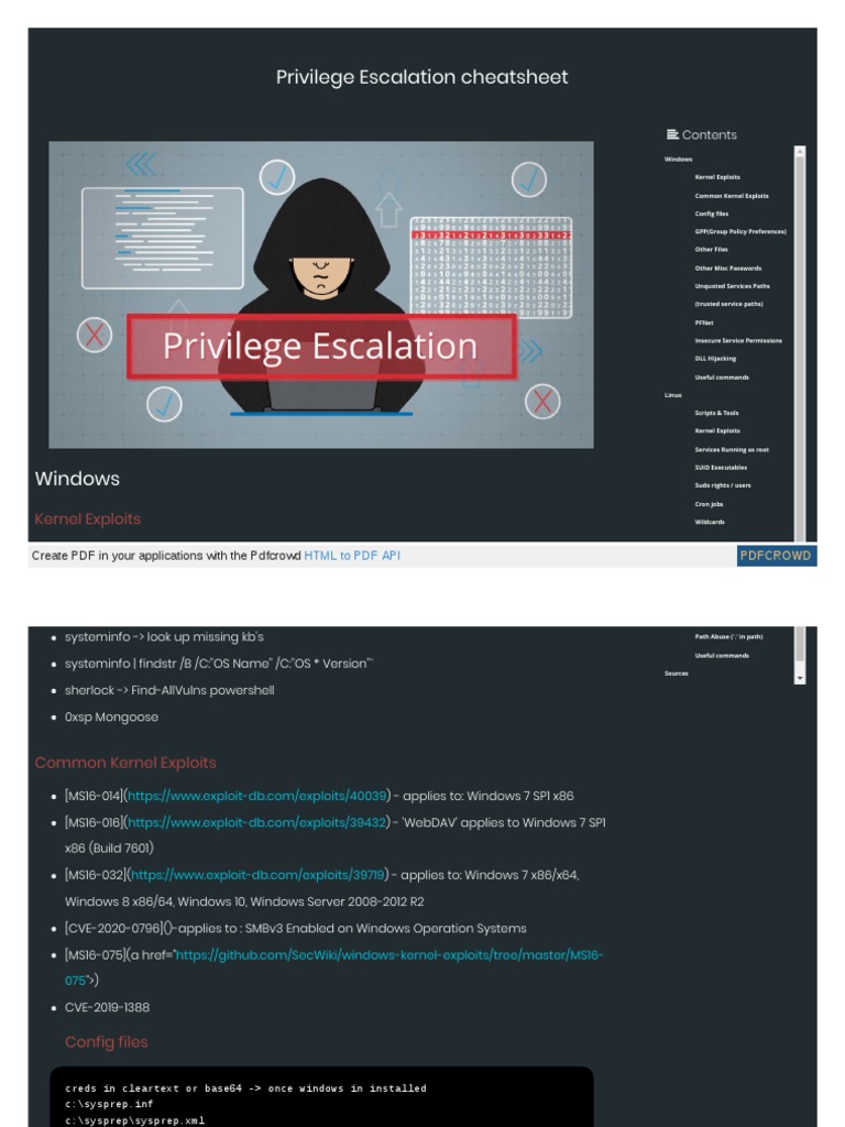 0xsp - Privilege Escalation Cheatsheet | PDF | Windows Registry | Microsoft Windows