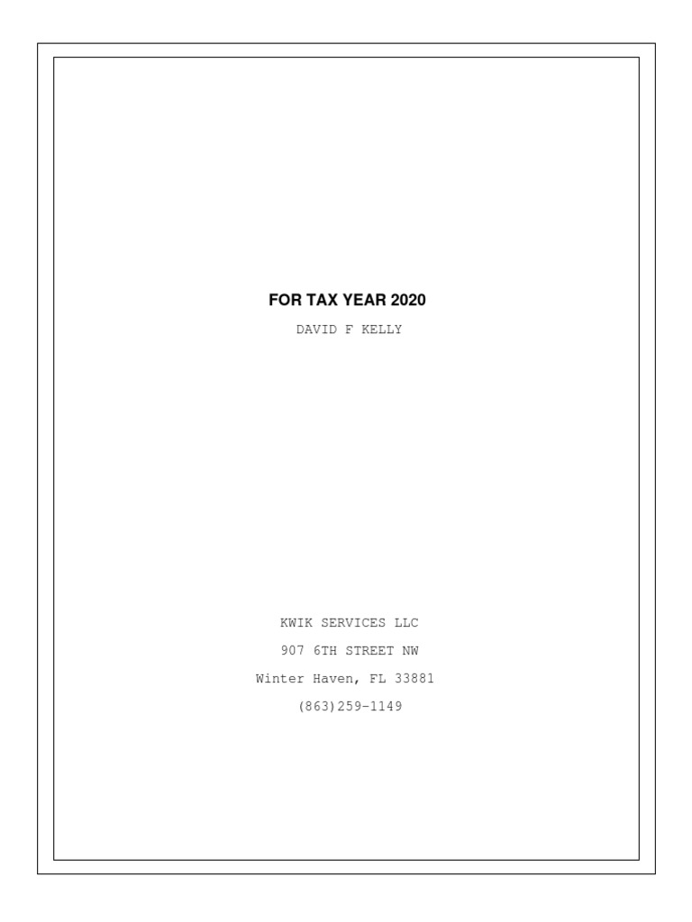2020 Tax Return Documents (KELLY DAVID F - Client Copy) | PDF | Tax ...