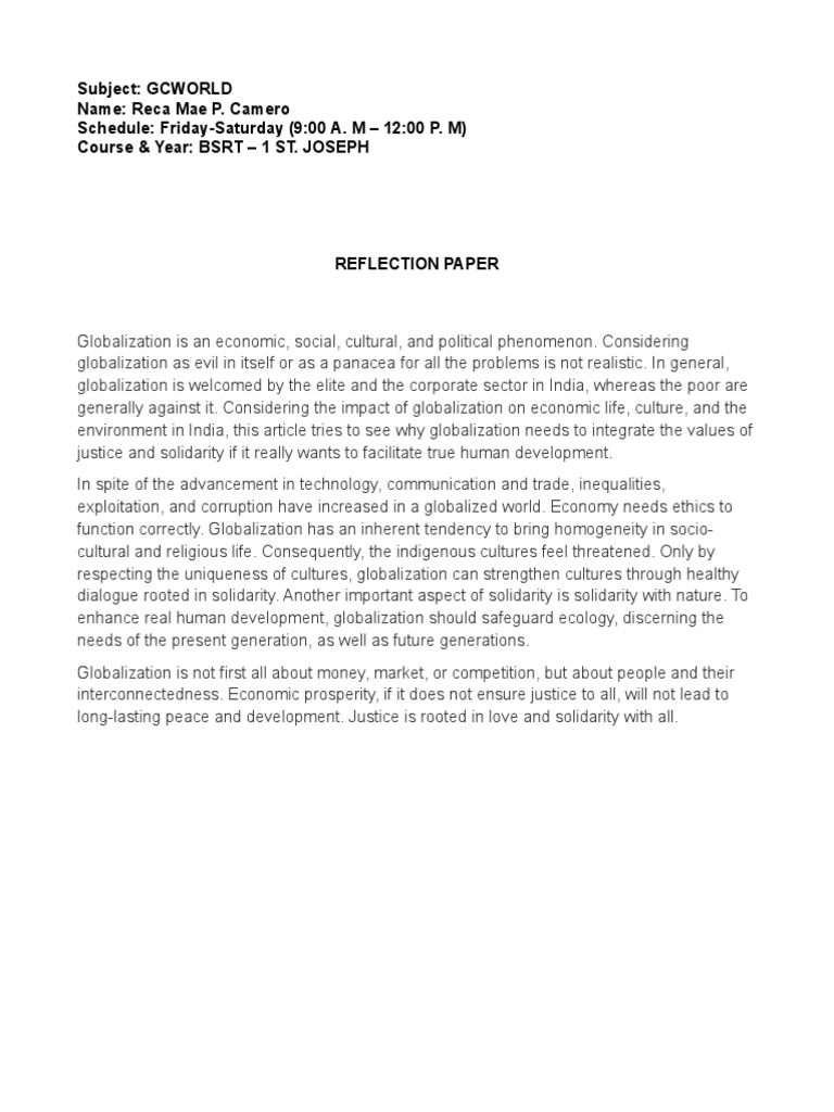 Reflection Paper | PDF | Finance & Money Management | Politics