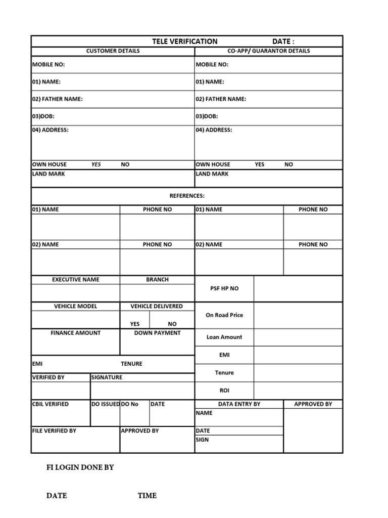 Tele Verification Date:: Fi Login Done by Date Time | PDF
