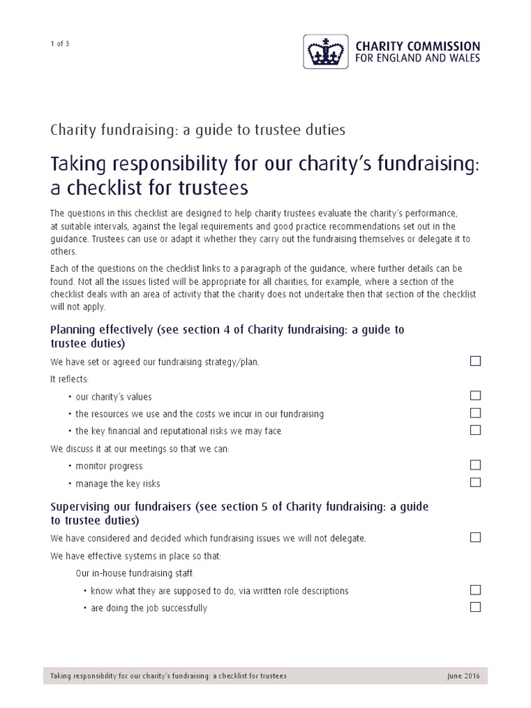 Taking Responsibility For Our Charity's Fundraising: A Checklist For ...