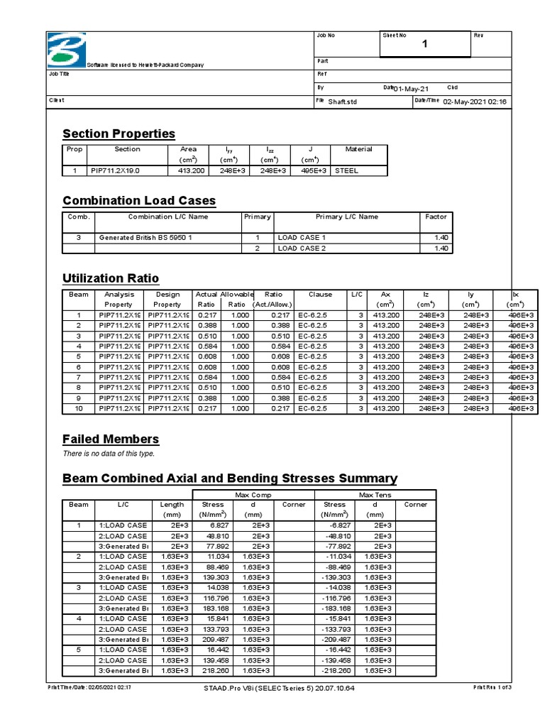 Mandrel Staad Pro EuroCode 700x19t | PDF | Beam (Structure) | Bending