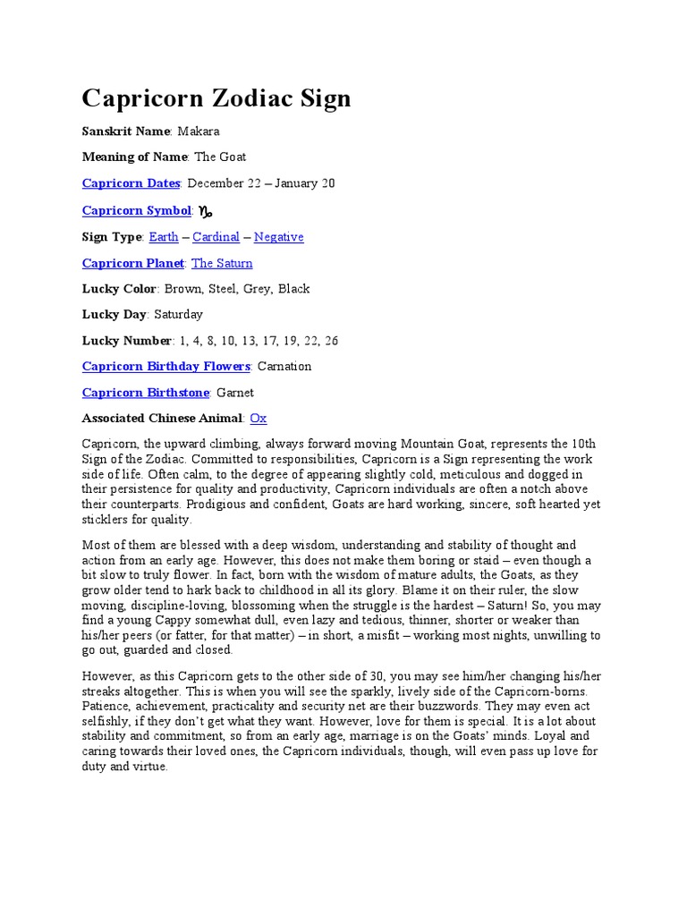 Capricorn Zodiac Sign: Sanskrit Name: Makara Meaning of Name: The Goat ...