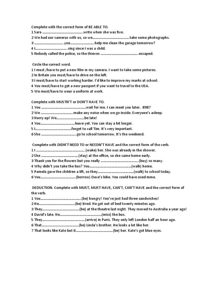 Complete With The Correct Form of BE ABLE TO | PDF