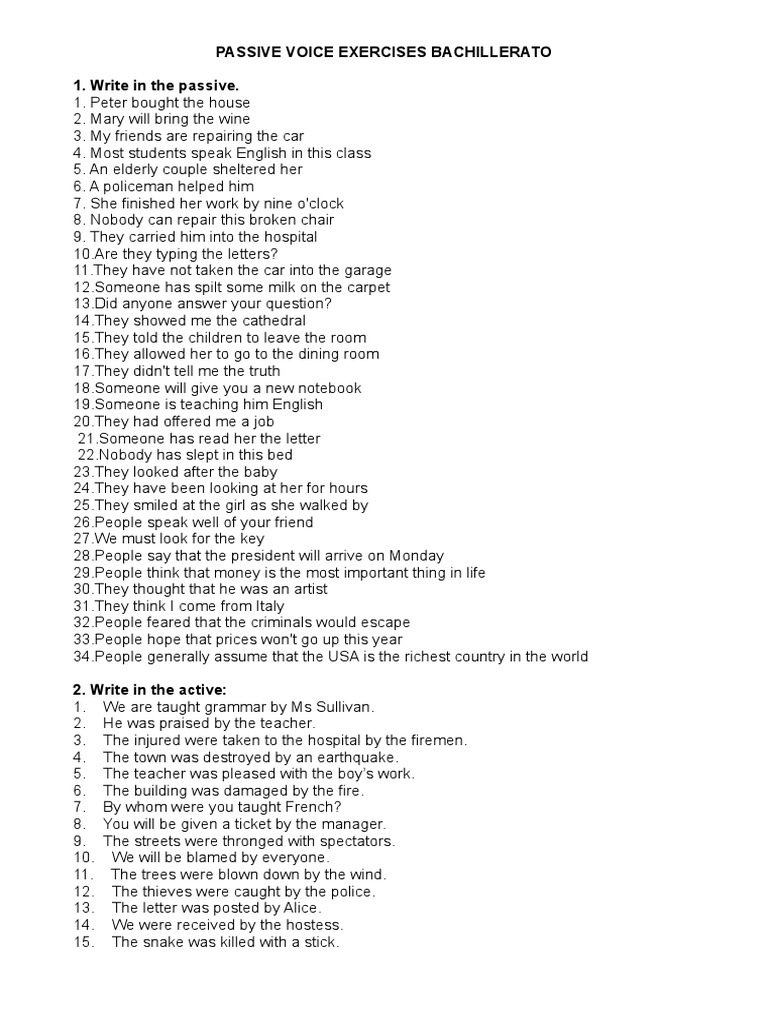 Passive Exercises and Key. 1 | PDF | Perfect (Grammar) | Syntax