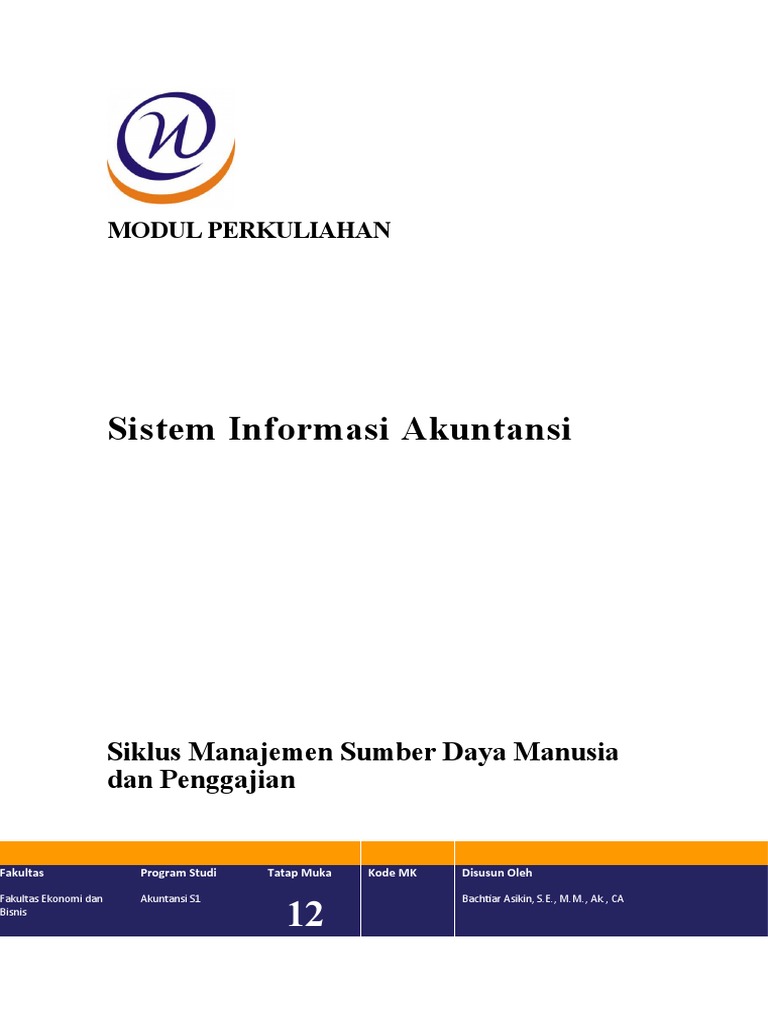 MODUL 12 SIA - Siklus Manajemen SDM Penggajian Bachtiar Asikin, S.E., M.M., Ak., CA | PDF
