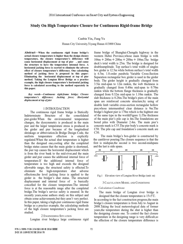 Jacking Force of Continuous Rigid Frame Bridge On High Temperature | PDF | Young's Modulus ...