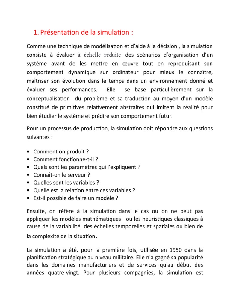 Chapitre Simulation Complet | PDF | Modèle mathématique | Recherche opérationnelle