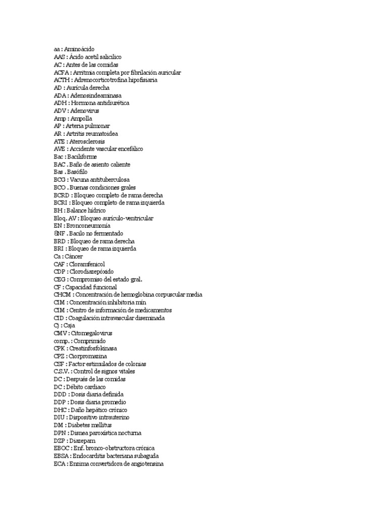 Abreviaturas | PDF | Especialidades Medicas | Medicina CLINICA