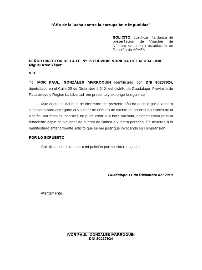 Solicitud de Justificacion de Tardanza | PDF